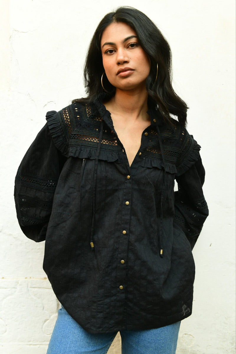 Primrose Shirt – French-Inspired Lace Detail with Bronze Antique ...